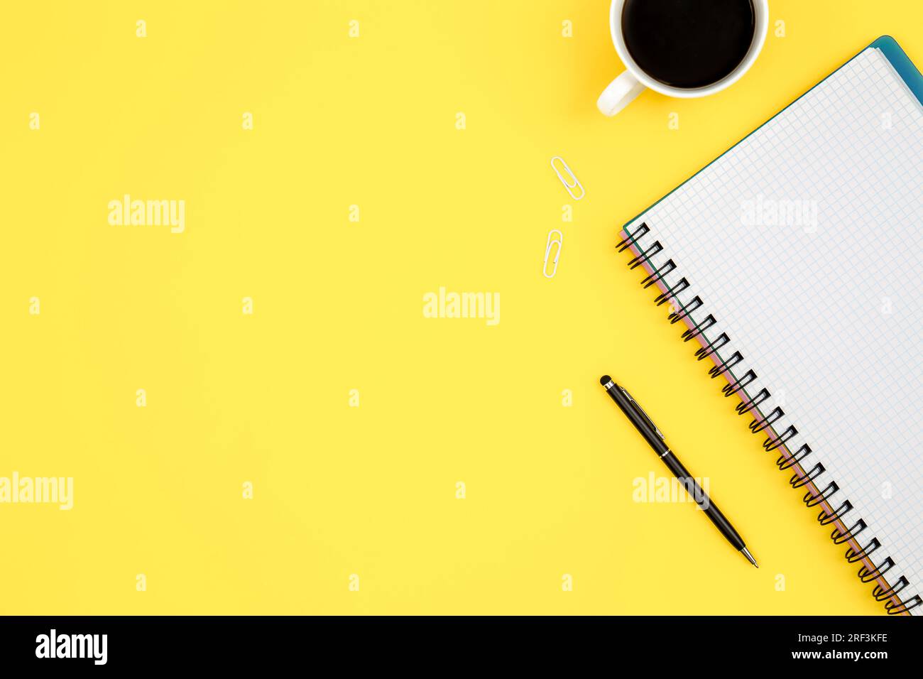 Office desk workspace on bright color yellow background Stock Photo - Alamy