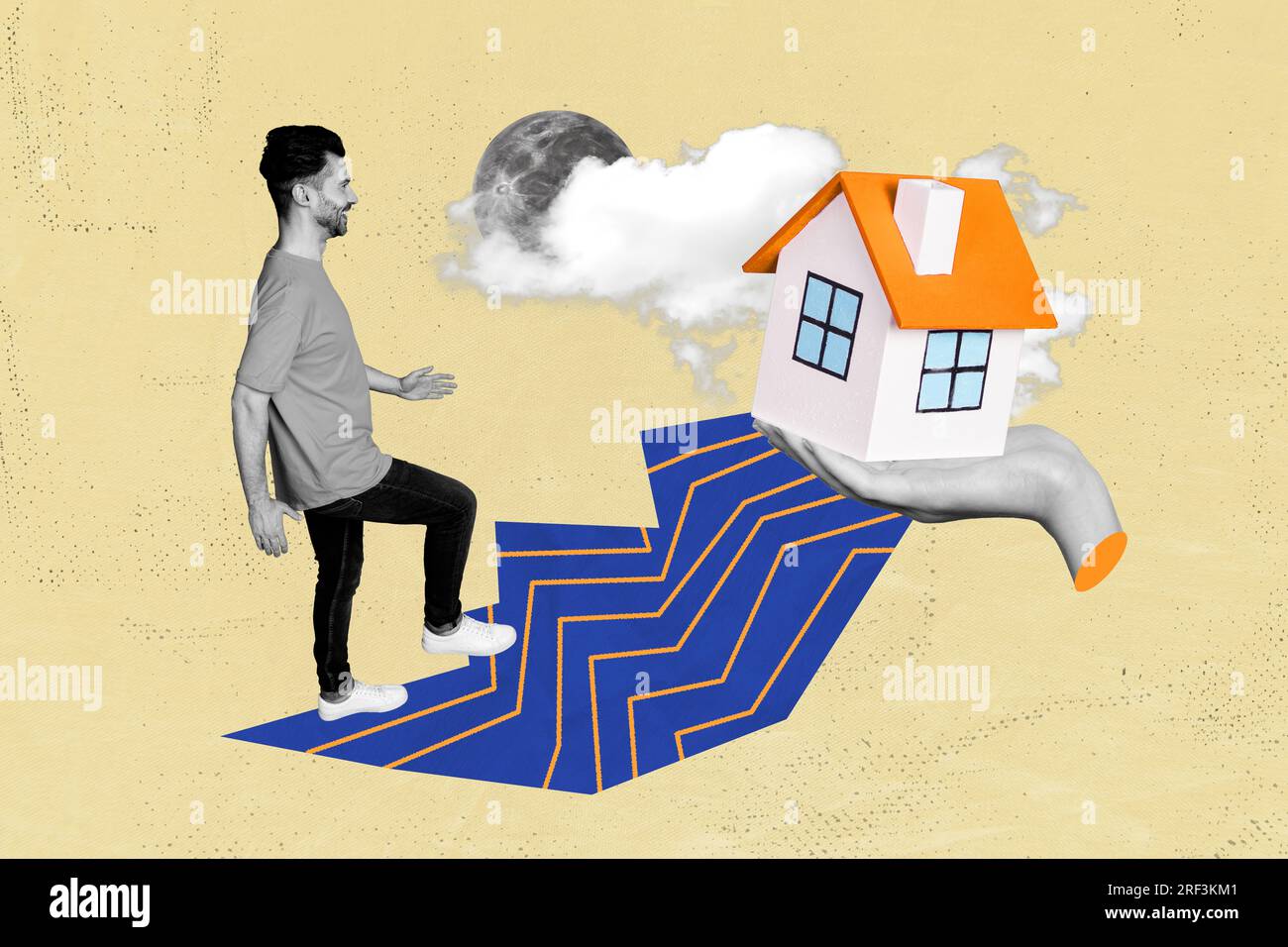 Picture collage black white gamma poster of happy guy came back own ...