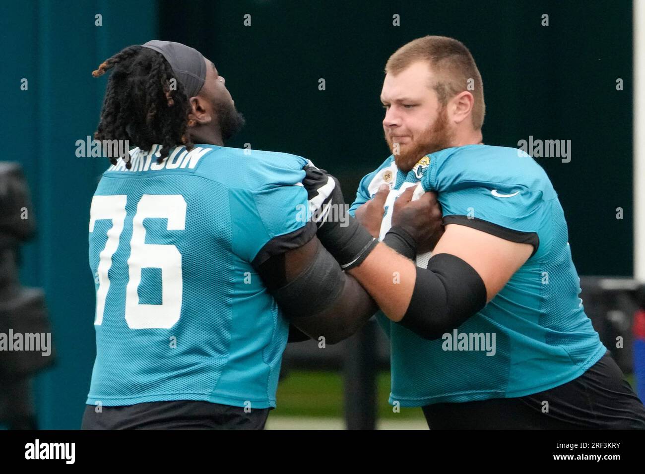 Jacksonville Jaguars offensive tackle Anton Harrison (76) and offensive ...