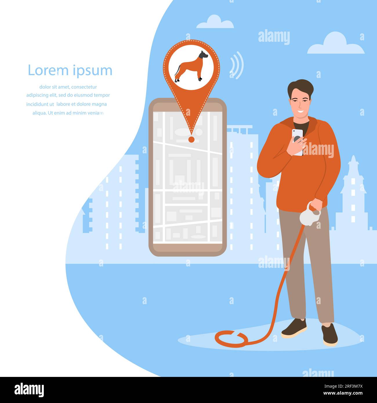 Vector illustration Man uses application on cell phone for search the ...