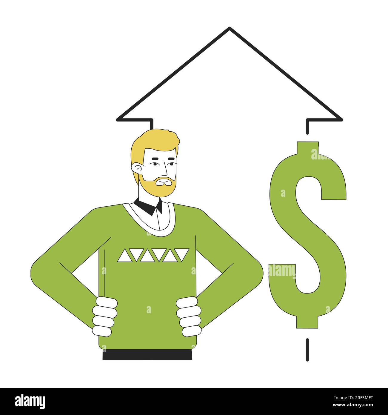 Positive man income growth flat line concept vector spot illustration ...