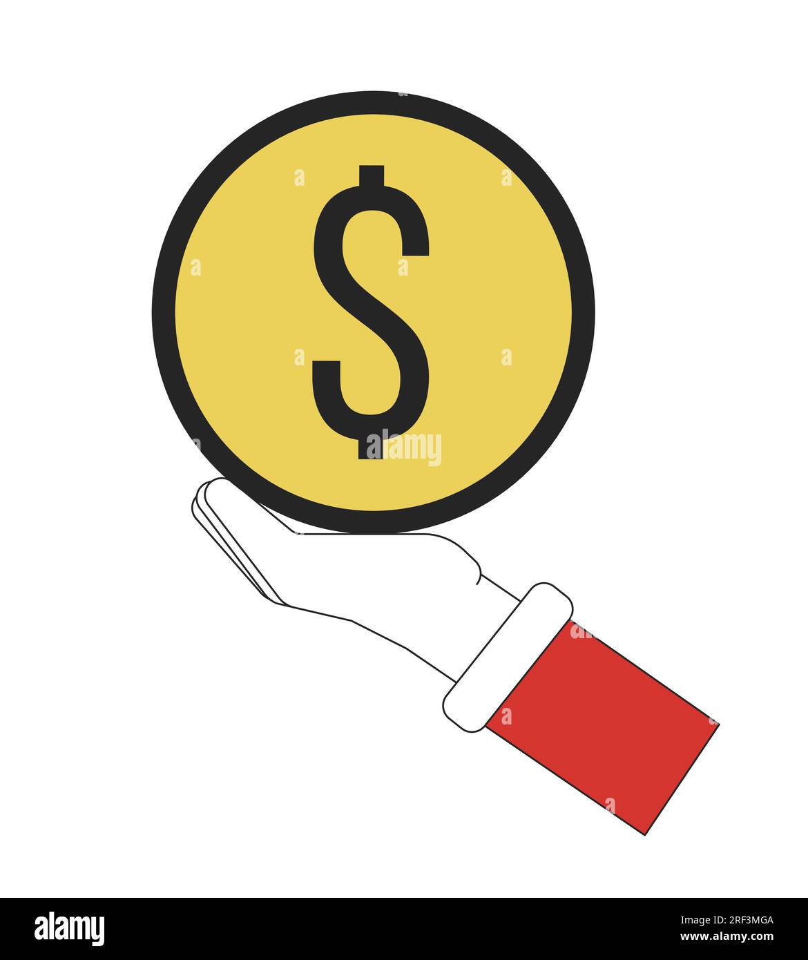 Hand holding golden coin flat line color isolated vector object Stock ...