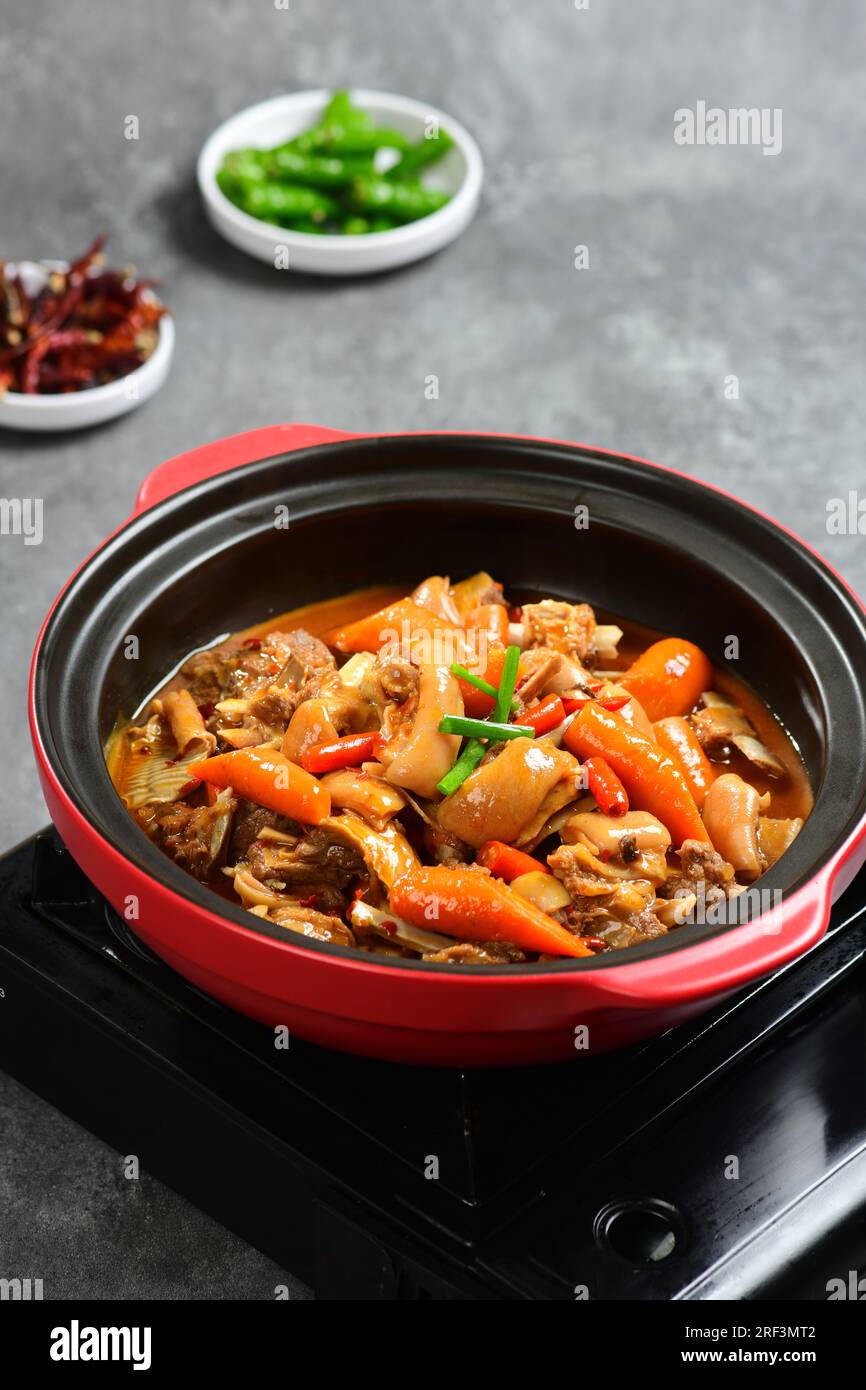 Delicious stewed mutton with mushroom in casserole.stewed lamb Stock ...