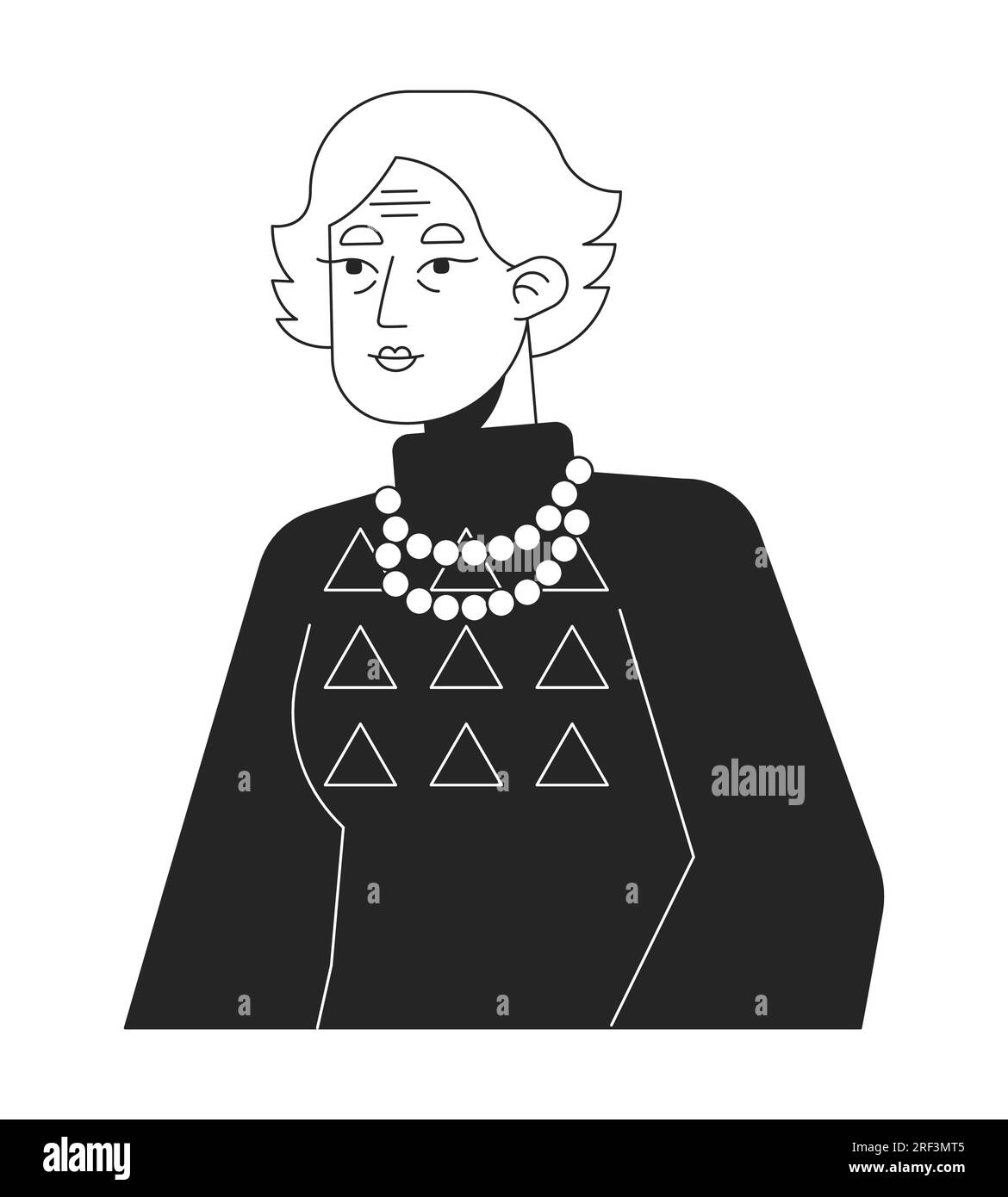 Cute elderly lady flat line black white vector character Stock Vector ...