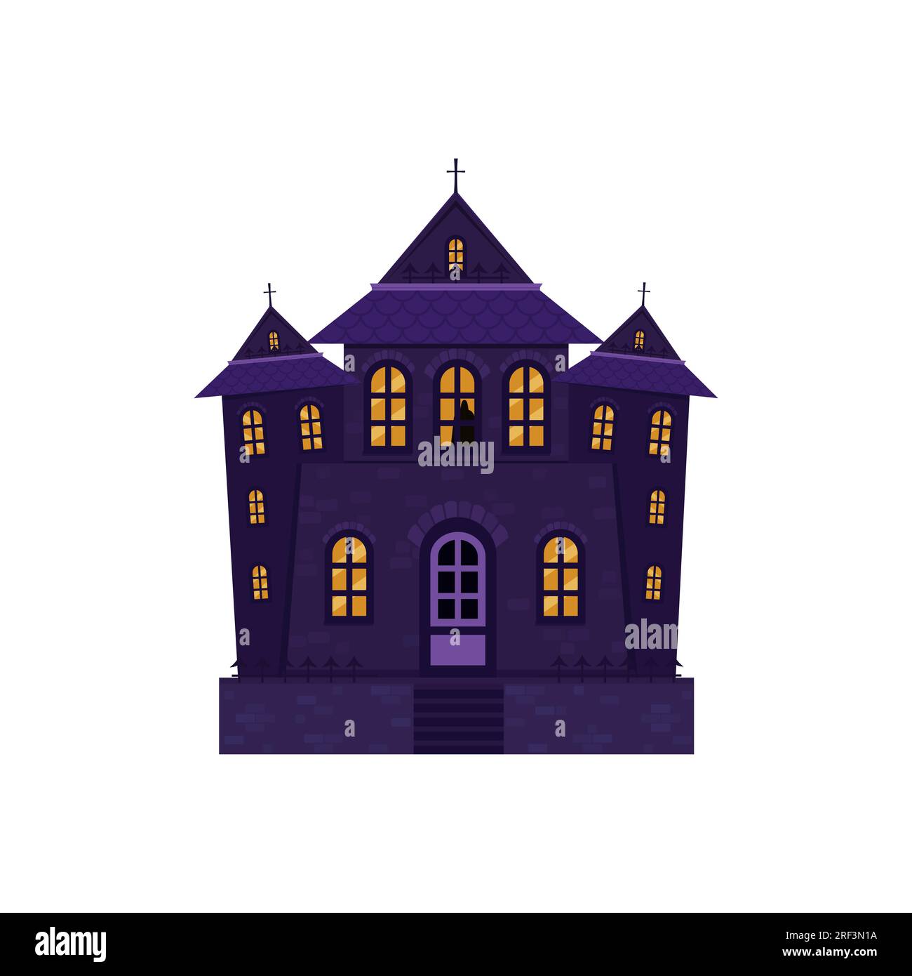 Halloween castle house isolated. Dark palace star architecture. Flat ...