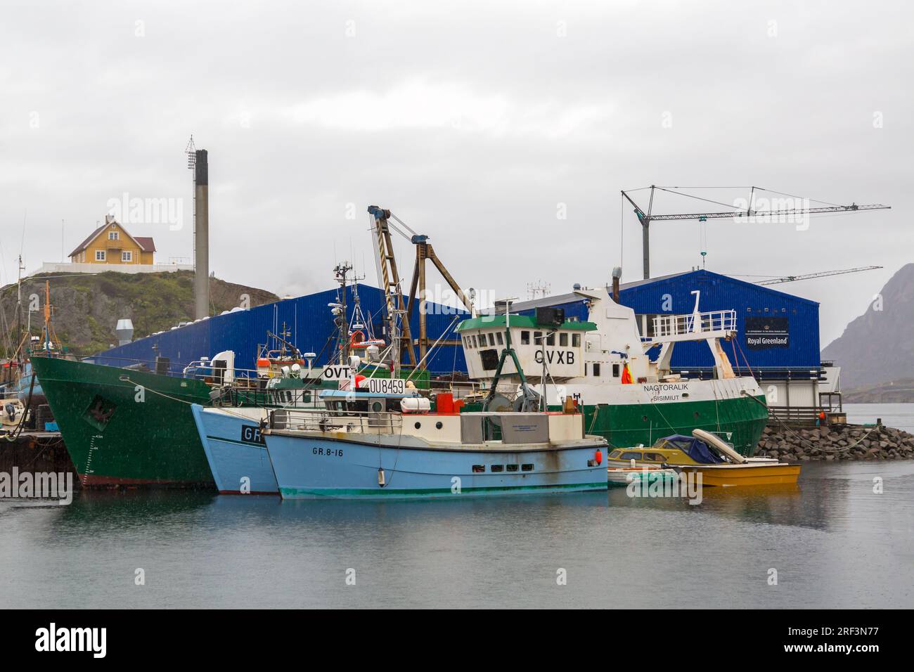 Nagtoralik Fishing Vessel trawler at Sisimiut, Greenland on a wet rainy ...