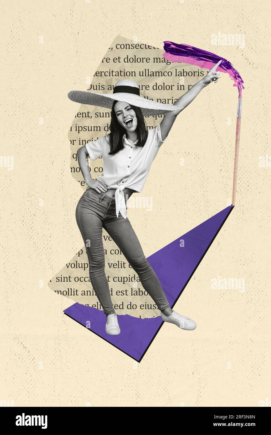 Vertical illustration collage of funny young lady dancing careless ...