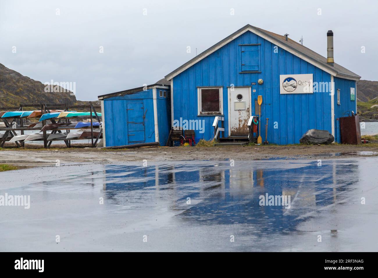 Qajaq at Sisimiut, Greenland on a wet rainy day in July Stock Photo - Alamy