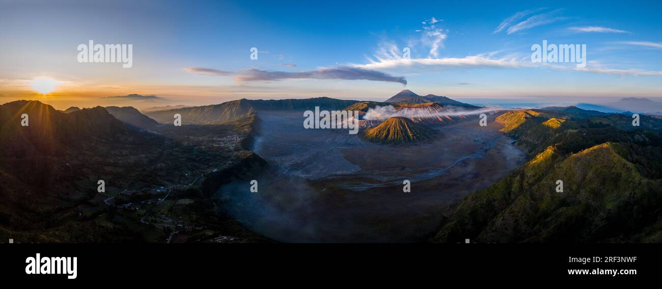 Panorama of Bromo volcano at sunrise,Tengger Semeru national park, East ...