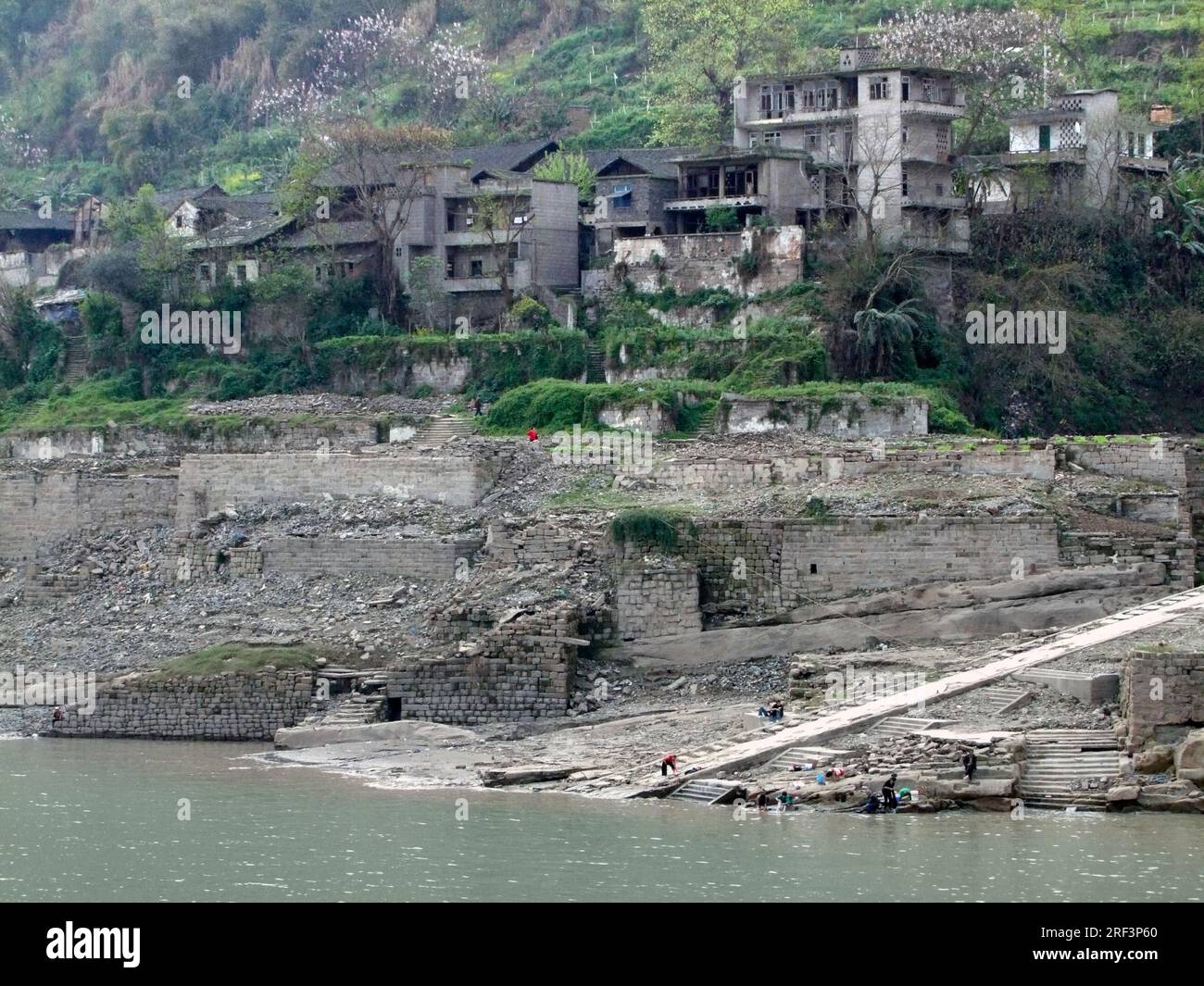 waterside scenery including some buildings around Chongqing in China ...
