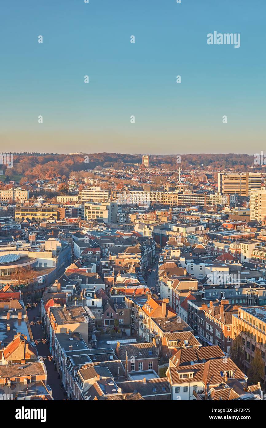 Aerial afternoon view of the city center of Arnhem, The Netherlands ...