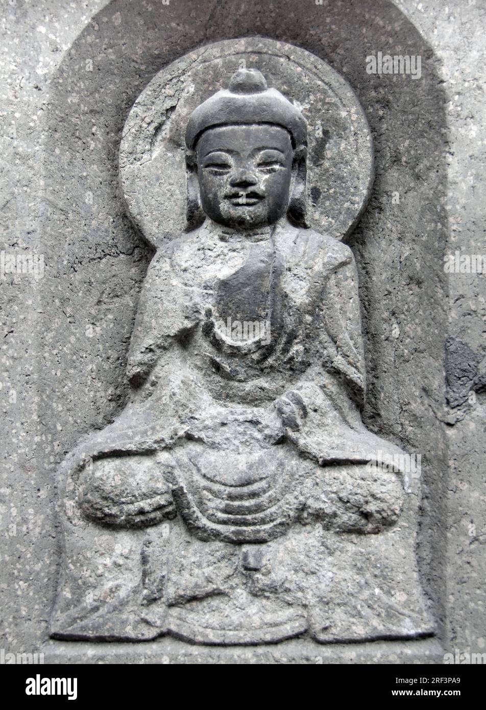 old historic stone sculpture at the Jade Buddha Temple in Shanghai ...