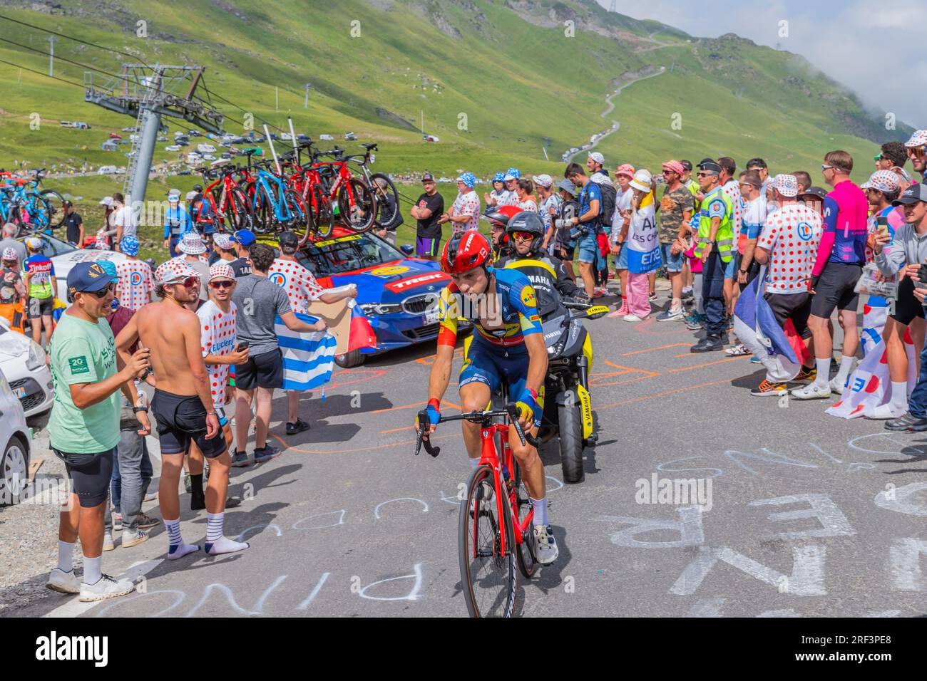 Col du Tourmalet, France - July 06 2023: Giulio Ciccone climbig the ...