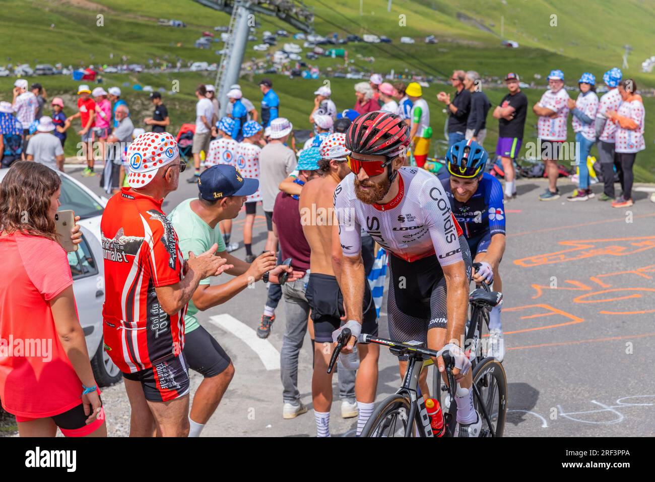 Col du Tourmalet, France - July 06 2023: Simon Geschke climbig the road ...