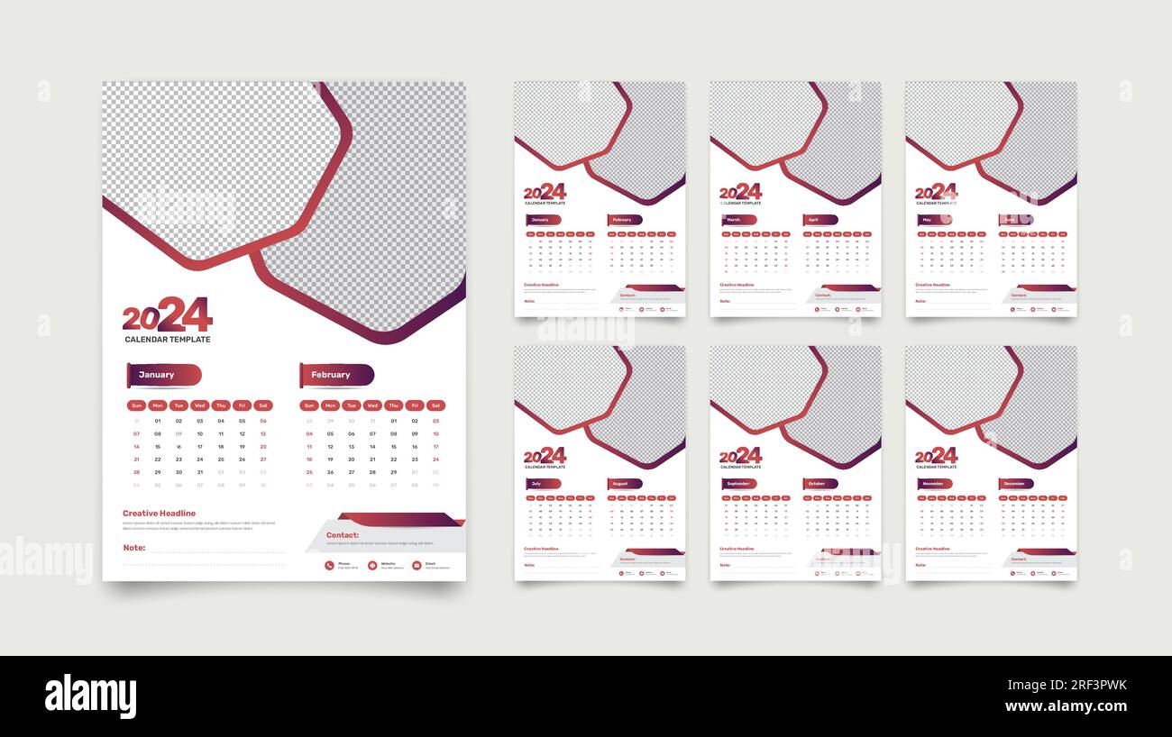 Modern-designed abstract wall calendar template for 2024 with two ...