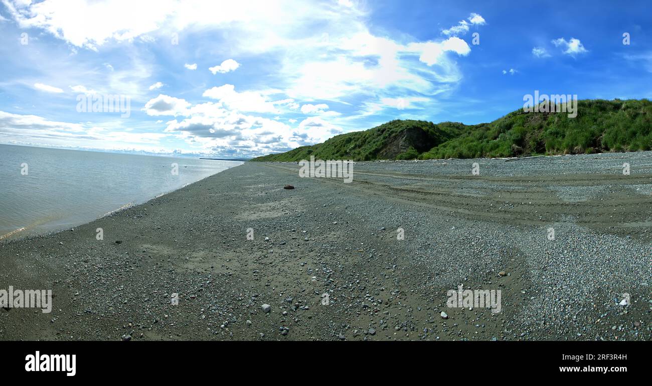 Hilly coast of Bering Sea. Tidal zone, supralitoral, intertidal region ...