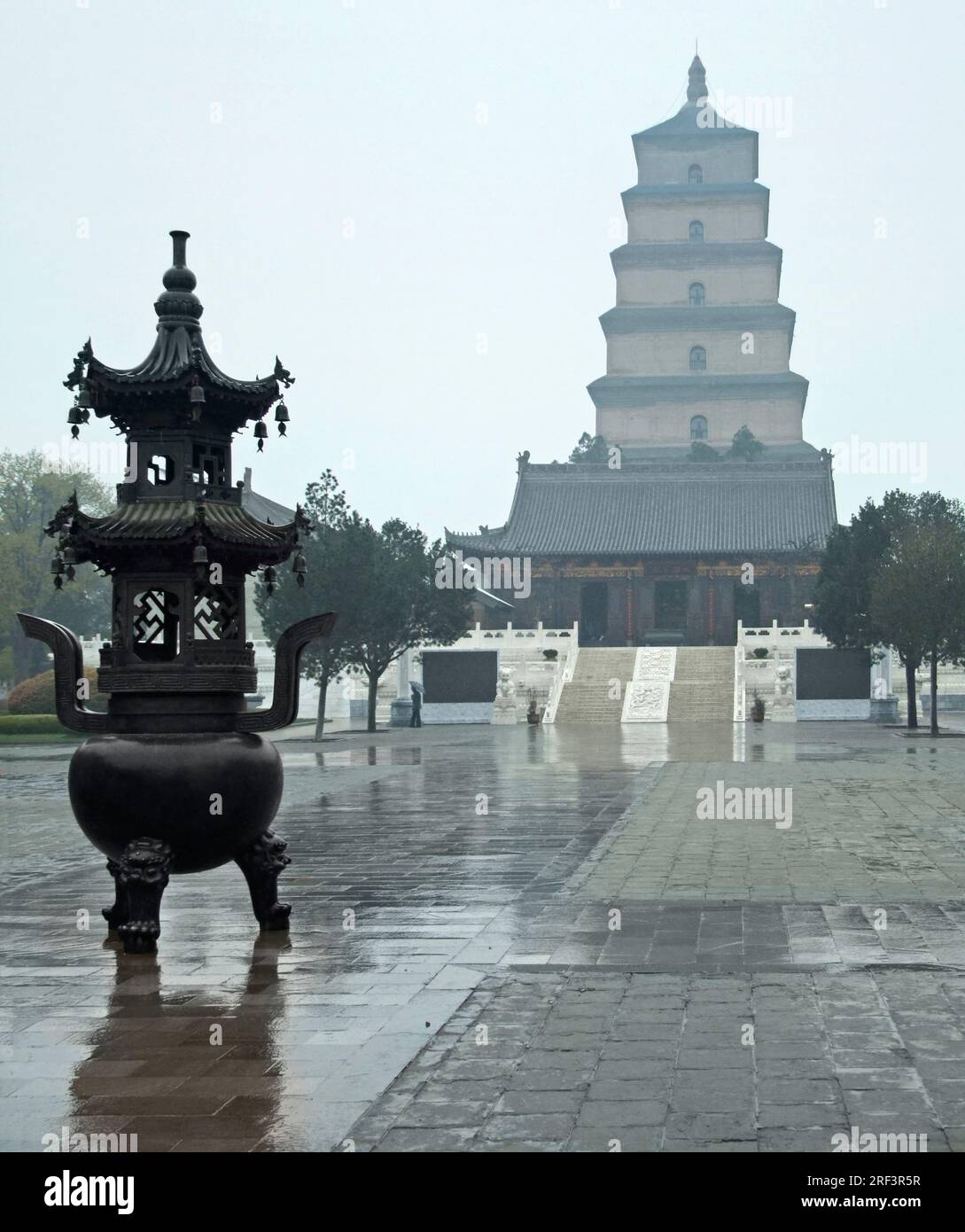 rainy scenery including the Giant Wild Goose Pagoda in Xian (China ...