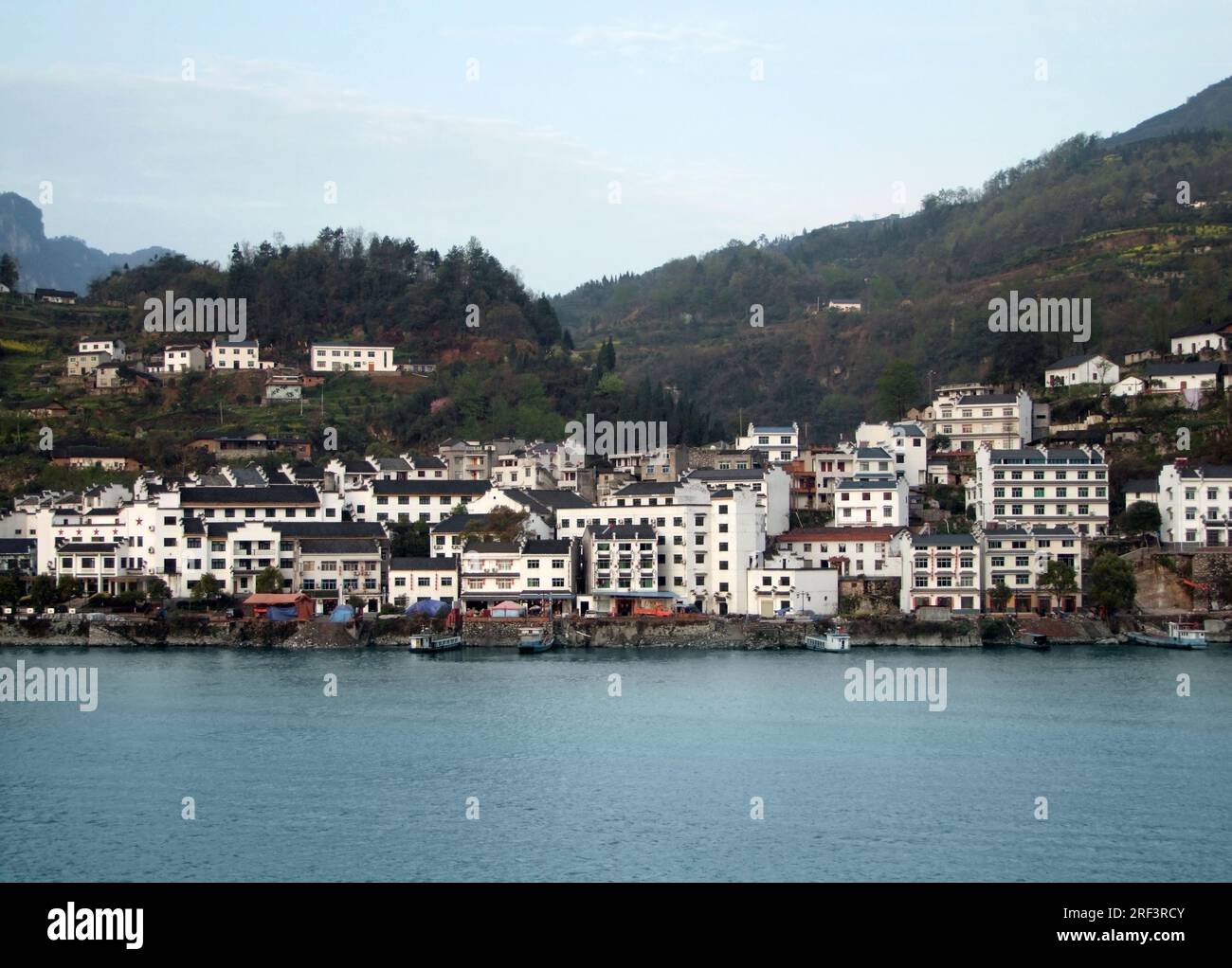 waterside scenery along the Yangtze River in China at evening time ...
