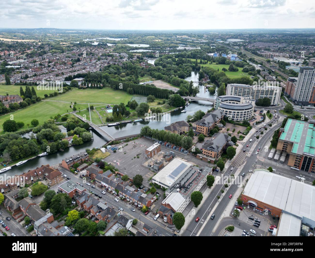 River Thames Reading town centre Berkshire UK drone, aerial Stock Photo ...