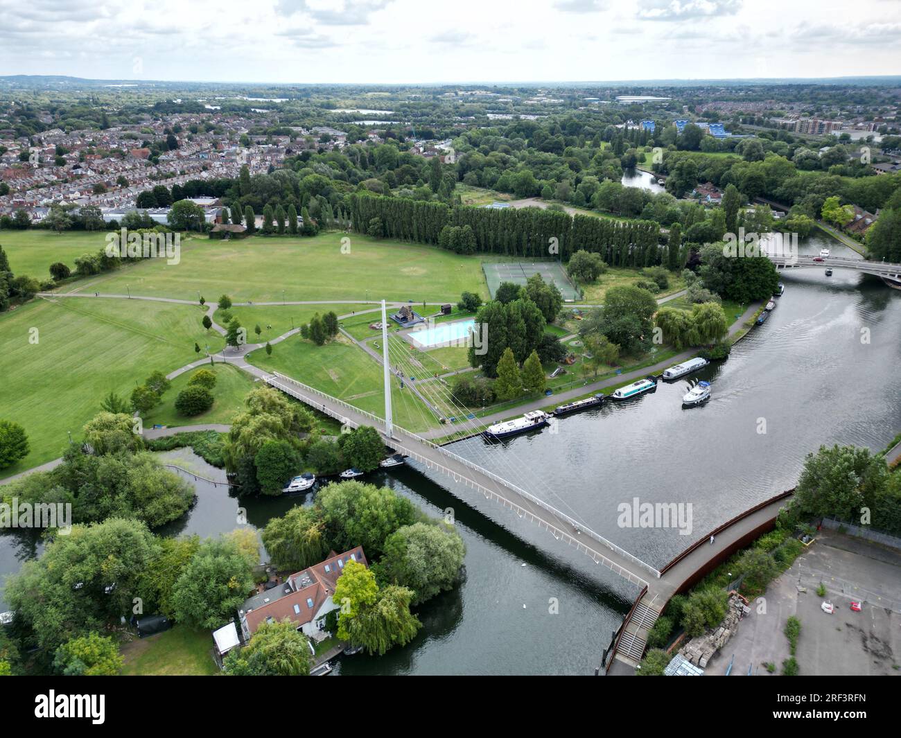 Christchurch Bridge River Thames Reading town centre Berkshire UK drone ...