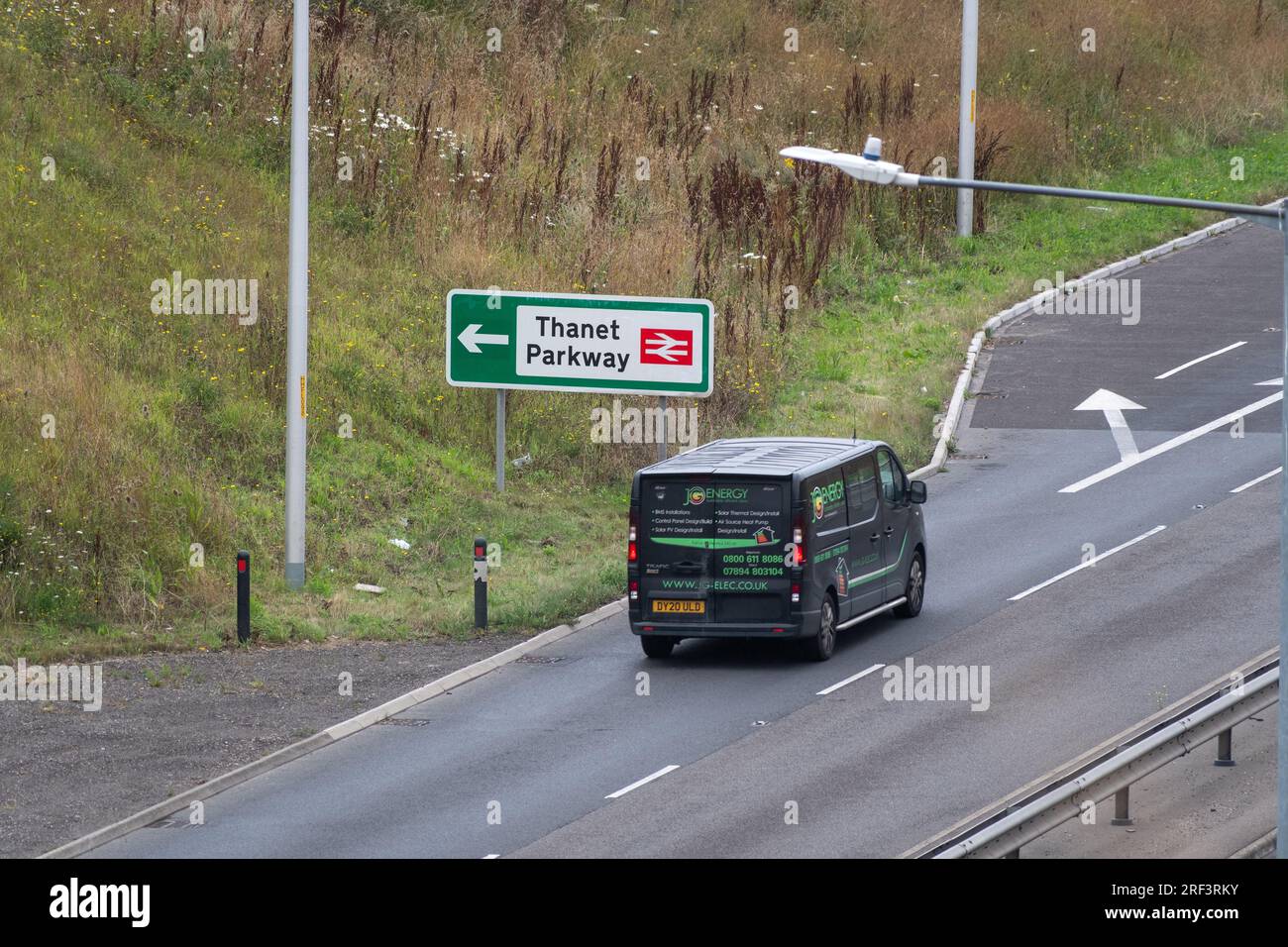 Newly erected signage is seen on the A299 leading to the Thanet Parkway ...