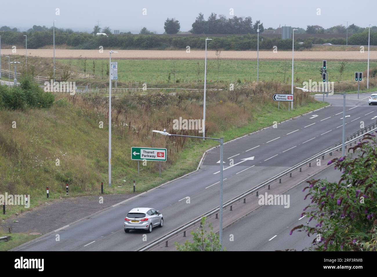 Newly erected signage is seen on the A299 leading to the Thanet Parkway ...