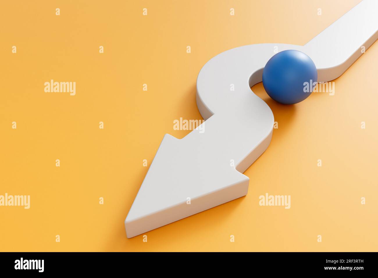 A white business direction arrow moves around an obstacle that is in ...