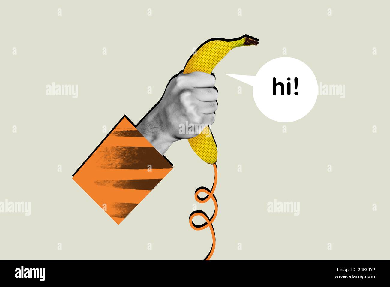 Composite photo illustration retro collage of arm holding banana retro ...
