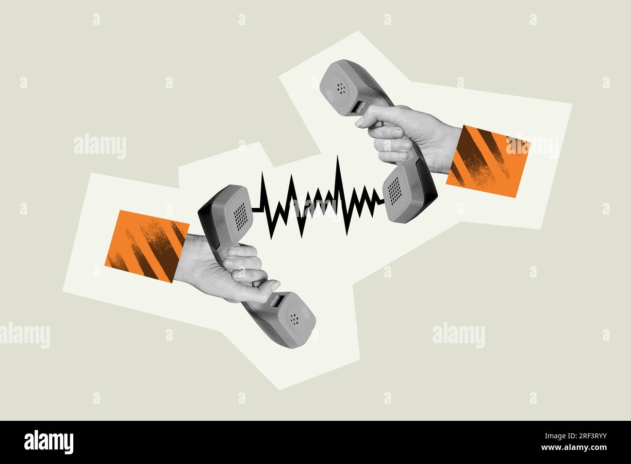 Composite collage picture of two black white colors arms hold retro ...