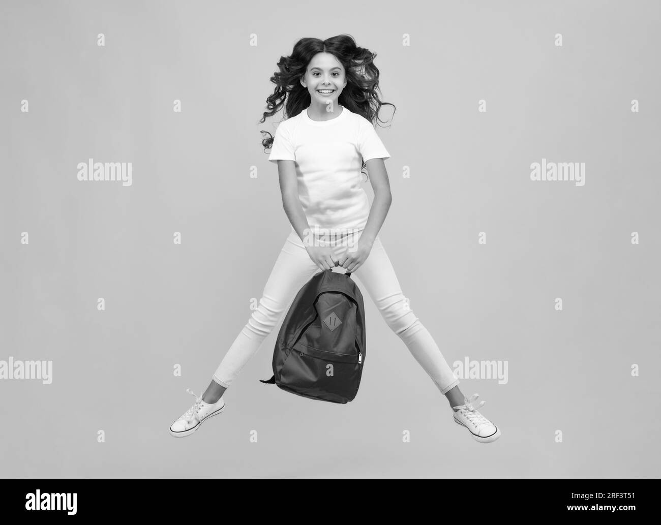 School girl with backpack. Teenager student, isolated background ...