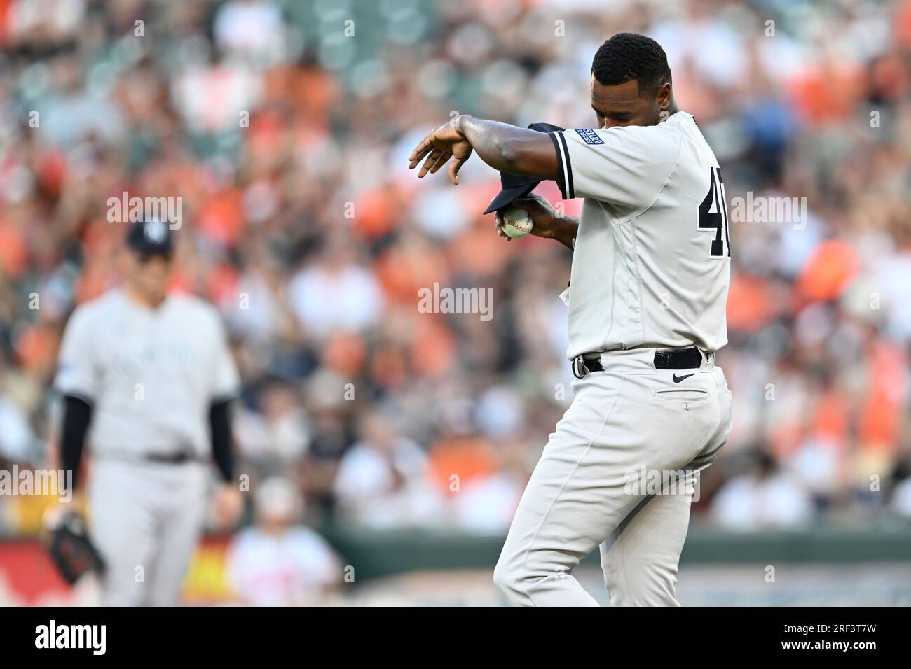 New York Yankees pitcher Luis Severino reacts after giving up a three ...