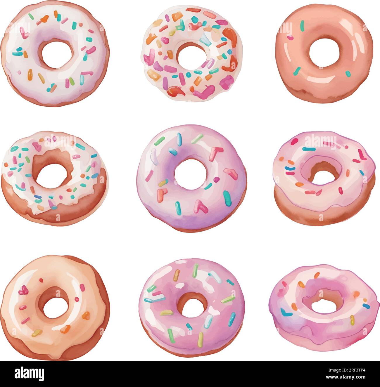 Set of colorful donuts isolated on white background. Watercolor ...