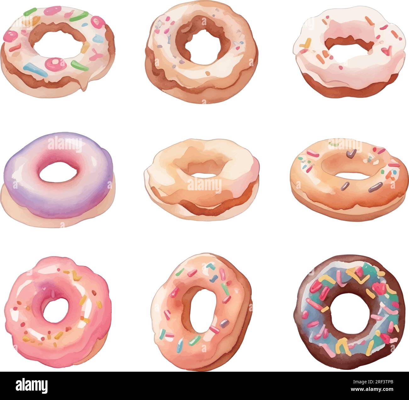 Set of colorful donuts isolated on white background. Watercolor ...