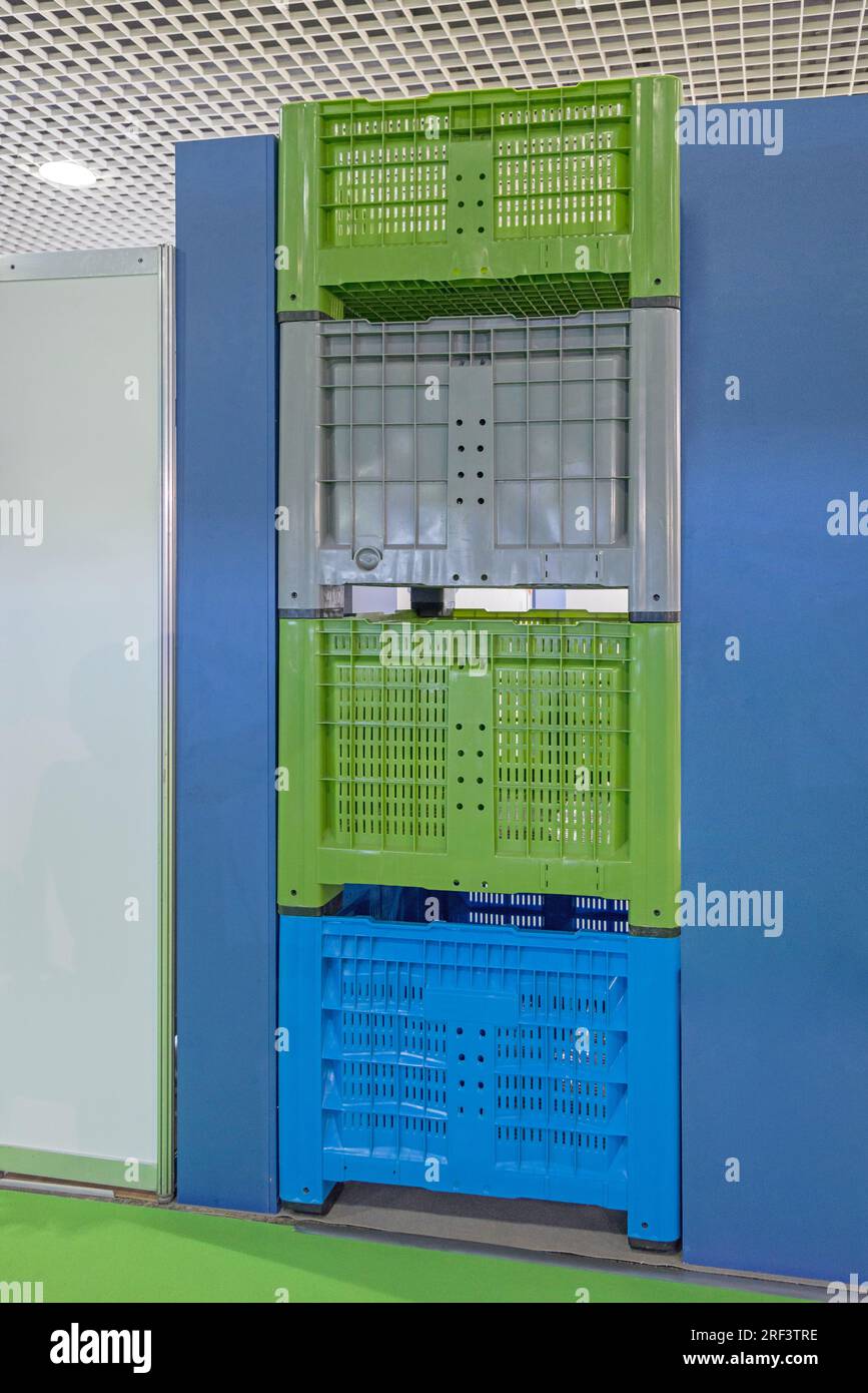 Stack of Plastic Box Pallets for Agriculture Farm Produce Storage Stock ...
