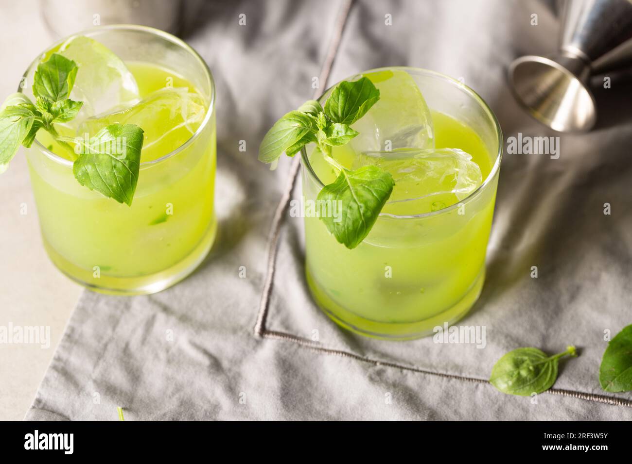 Gin Basil Smash Cocktail booze gin, lemon juice, syrup and basil leaves ...