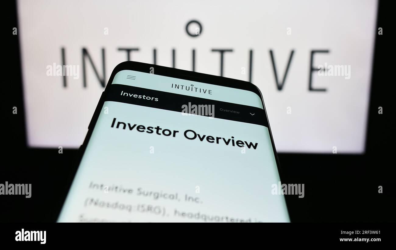 Mobile phone with website of US medical company Intuitive Surgical Inc ...