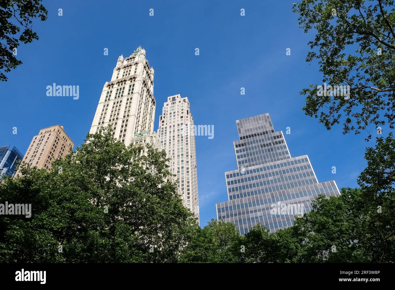 View of Lower Manhattan from the City Hall Park located in the Civic ...