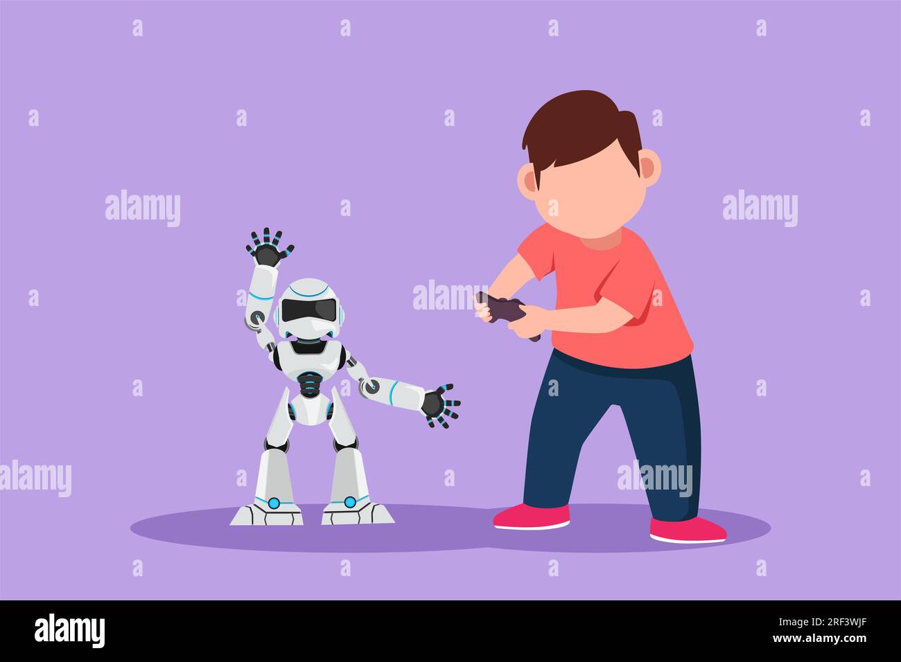 Graphic flat design drawing happy little boy playing with remote ...