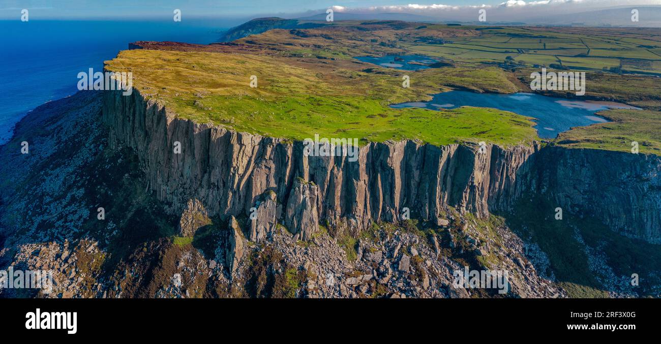 Aerial of Fair Head, Ballycastle, County Antrim, Northern Ireland Stock ...