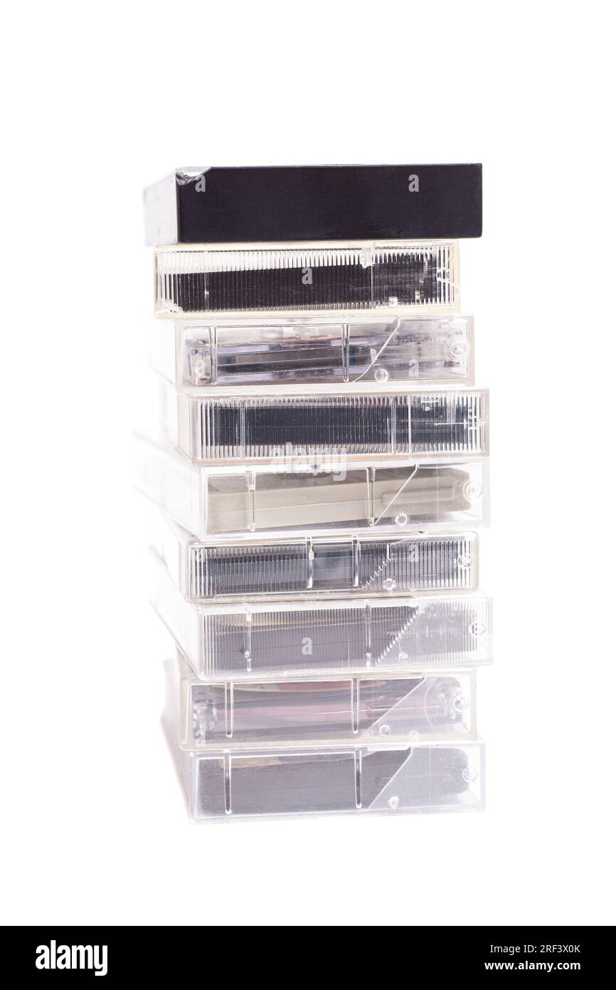 Stack of vintage audio cassettes isolated on white Stock Photo - Alamy