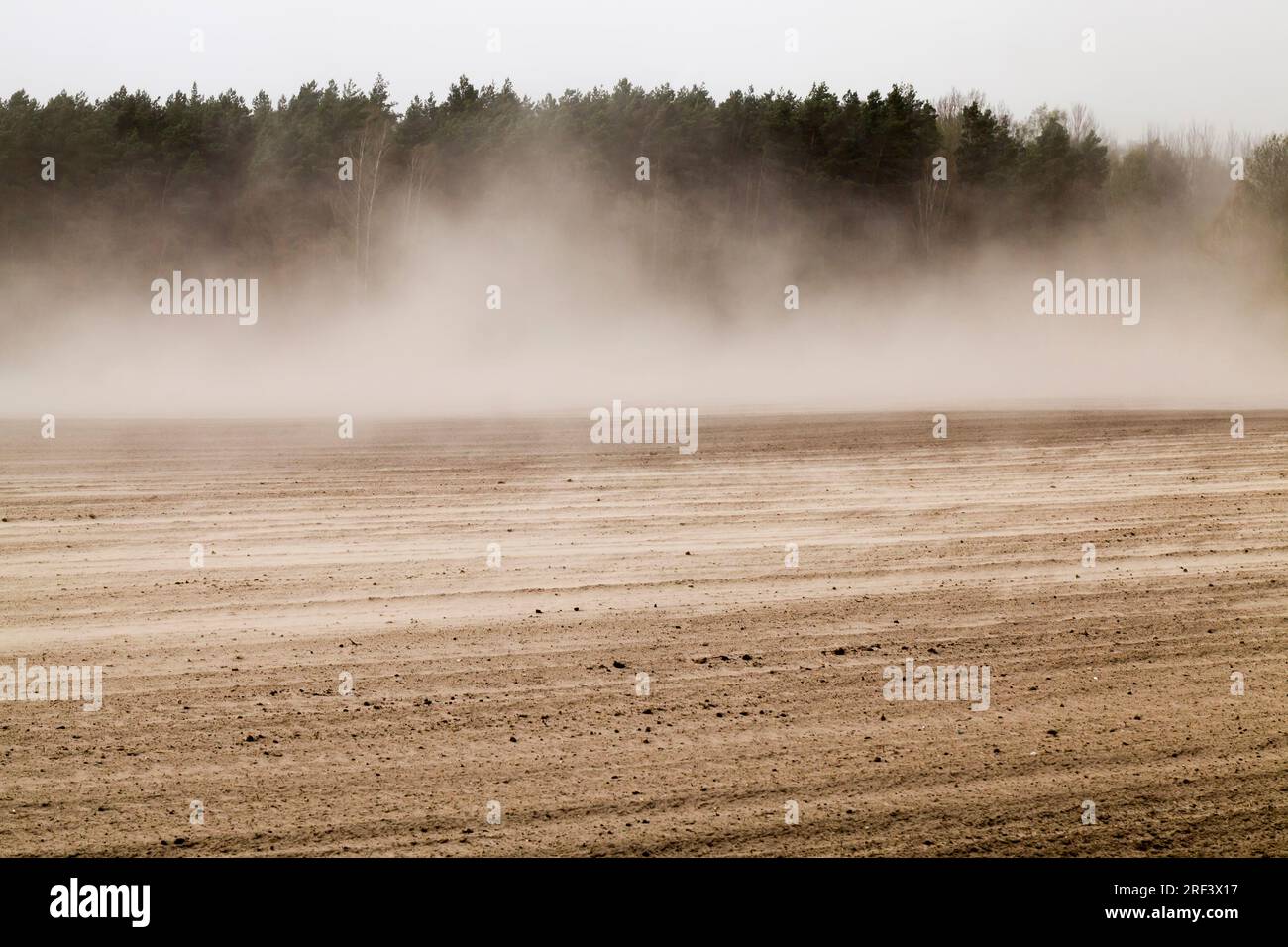 a lot of dust flying through the field during strong winds, erosion of ...
