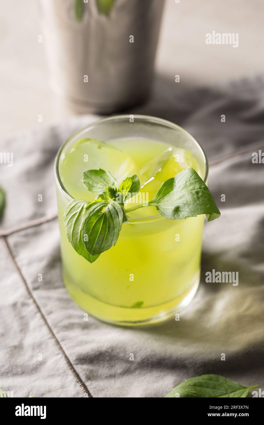 Gin Basil Smash Cocktail booze gin, lemon juice, syrup and basil leaves ...