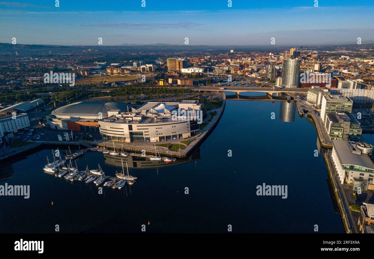 Aerial of Titanic Quarter, Clarendon Dock, River Lagan and Belfast ...