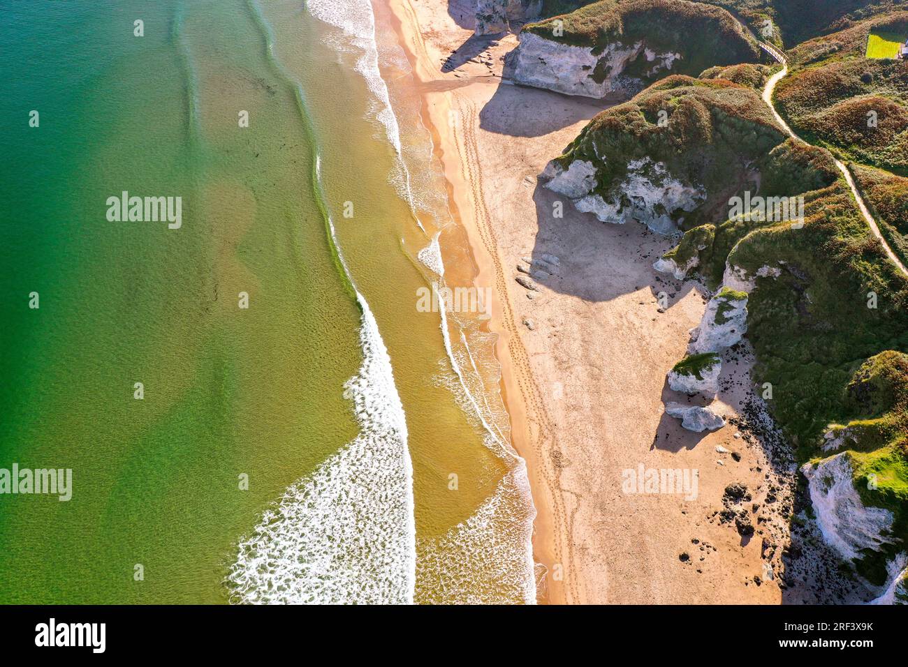 Aerial of Whiterocks, Portrush, Causeway Coast, County Antrim, Northern ...