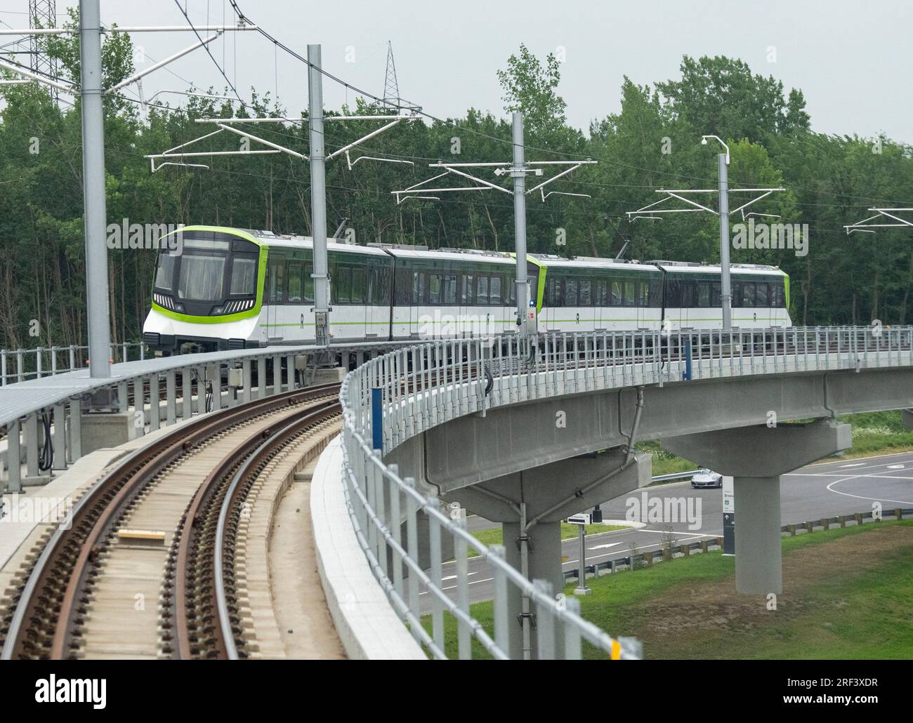 A Reseau express metropolitain (REM) light rail system train is seen on ...