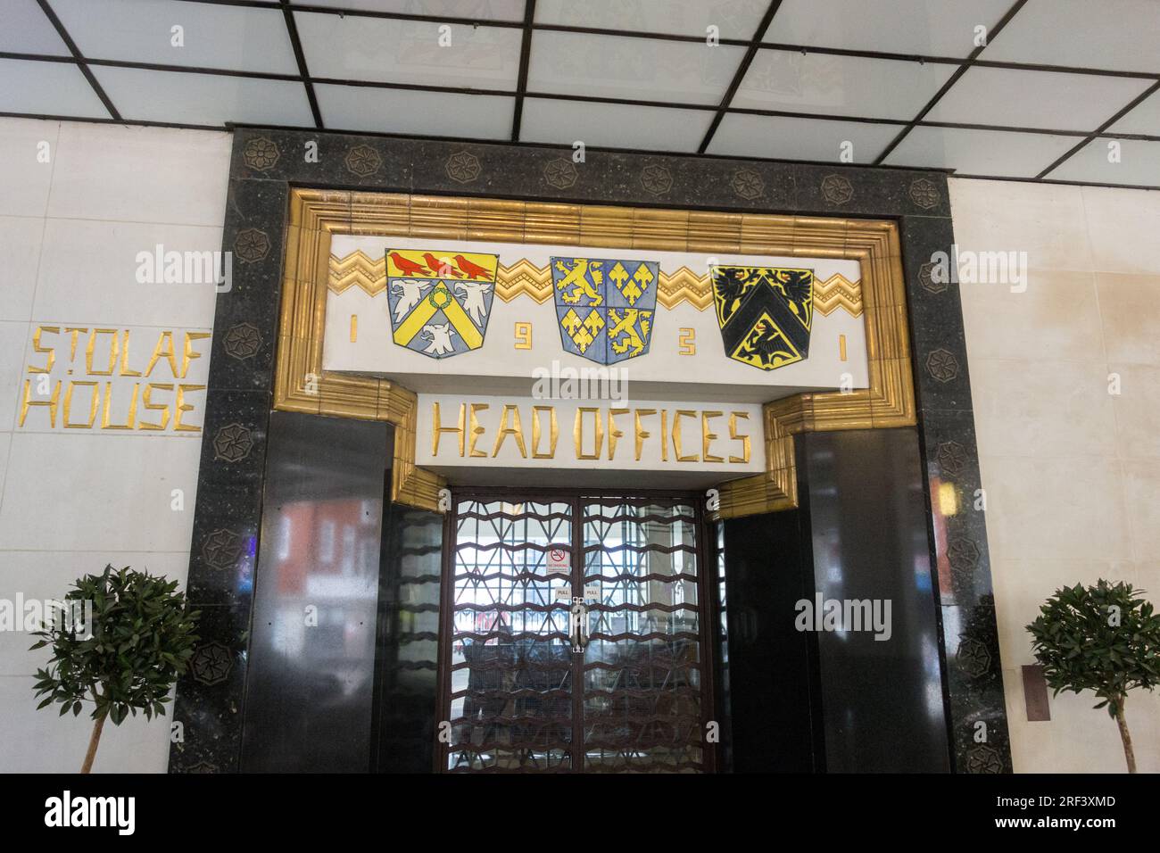Head Office signage and Heraldic Coats of Arms on th Art Deco St Olaf ...