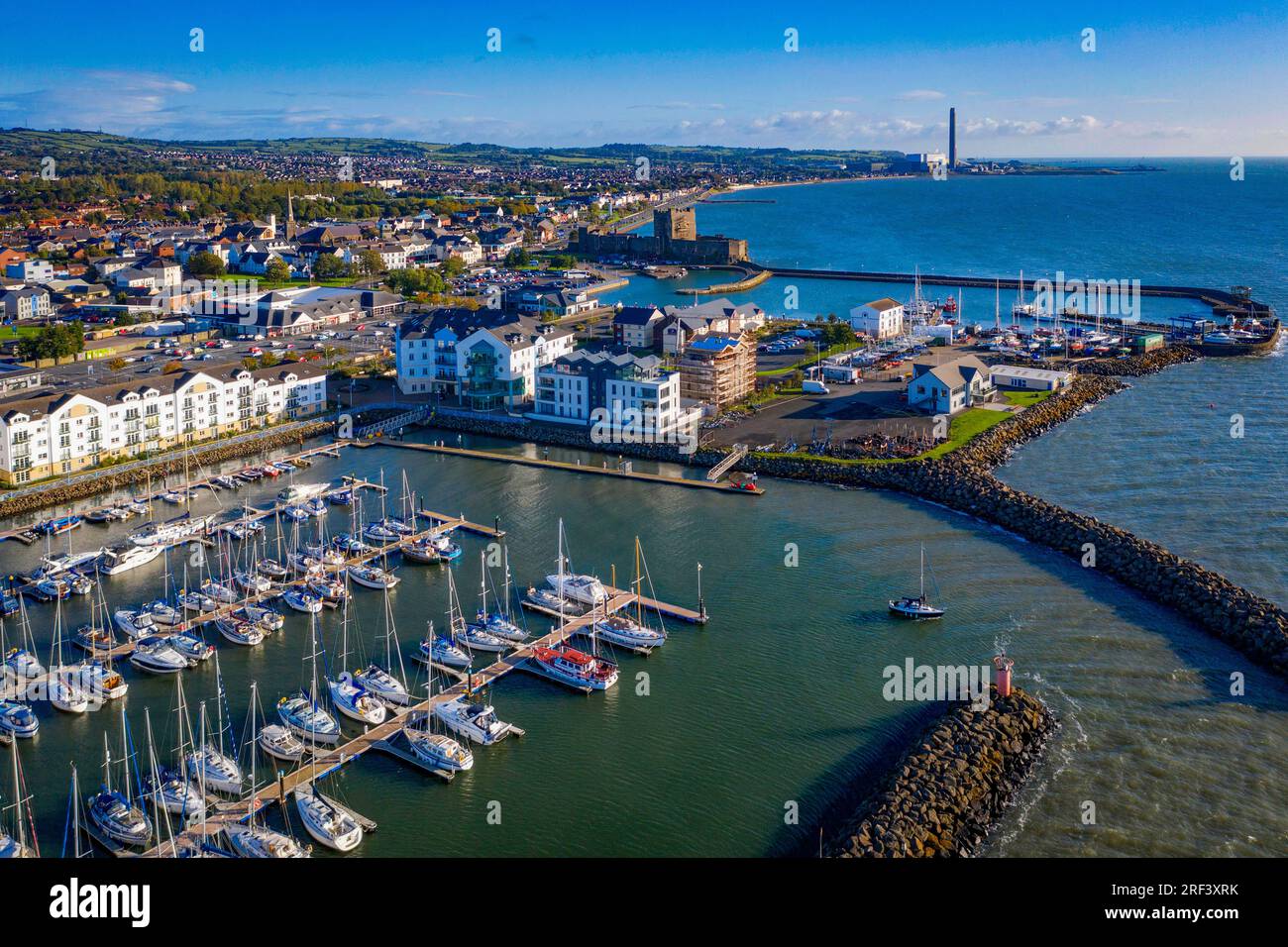 Aerial of Carrickfergus Castle, County Antrim, Northern Ireland Stock ...