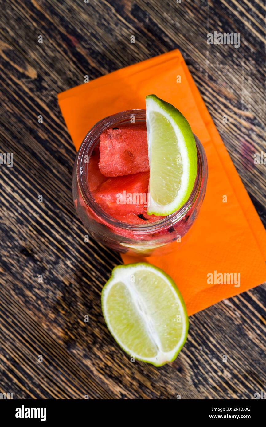 sweet watermelon juice from watermelons and pieces of lime or lemon ...