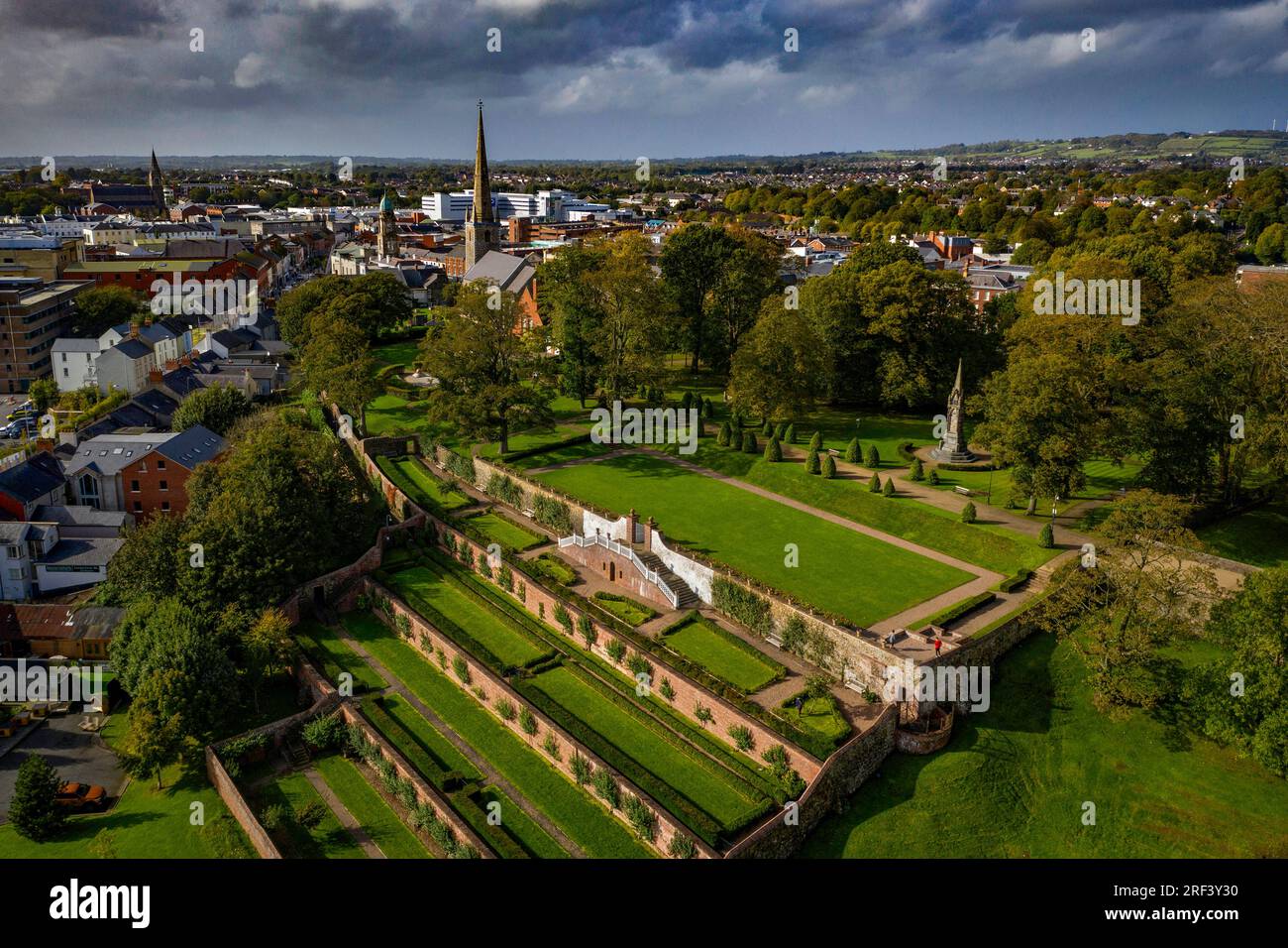 Aerial of Lisburn Castle Gardens, County. Antrim, Northern Ireland ...
