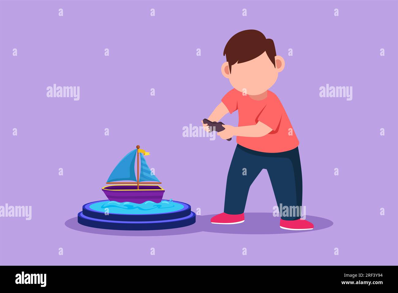 Graphic flat design drawing happy little boy playing with remote ...